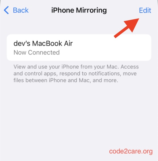 How to Remove a Mac from iPhone Mirroring | Code2care