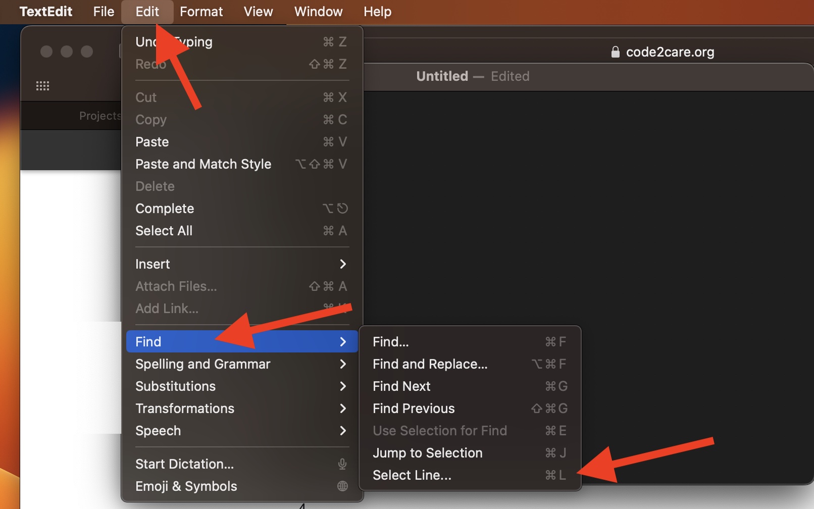 Select Line Number TextEdit on Mac | Code2care