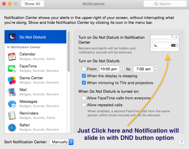 How to enable Do Not Disturb mode for Notification Center in Mac OS X ...
