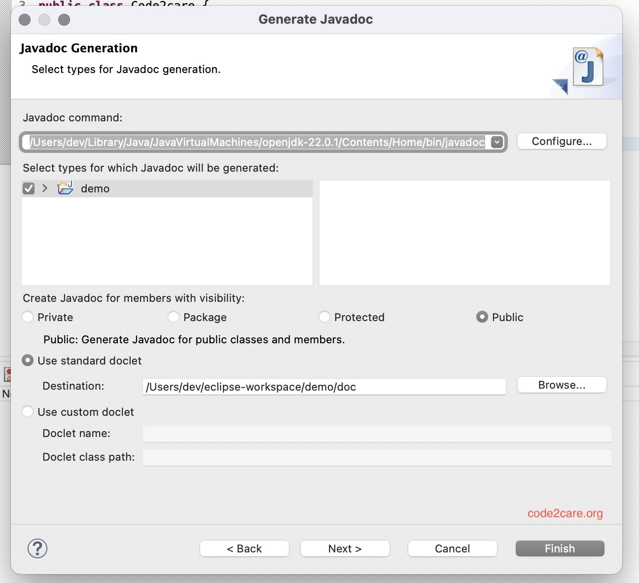 Generating Javadocs in Eclipse IDE with Example | Code2care