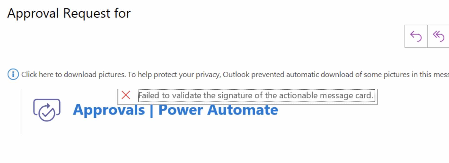 Error: Failed to validate the signature of the actionable message card ...