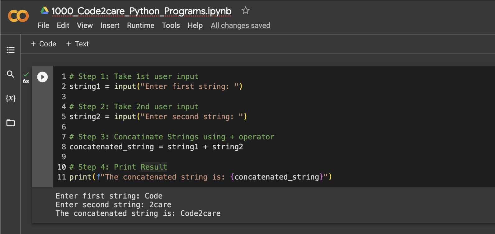 45: Take two strings and concatenate them. [1000+ Python Programs ...