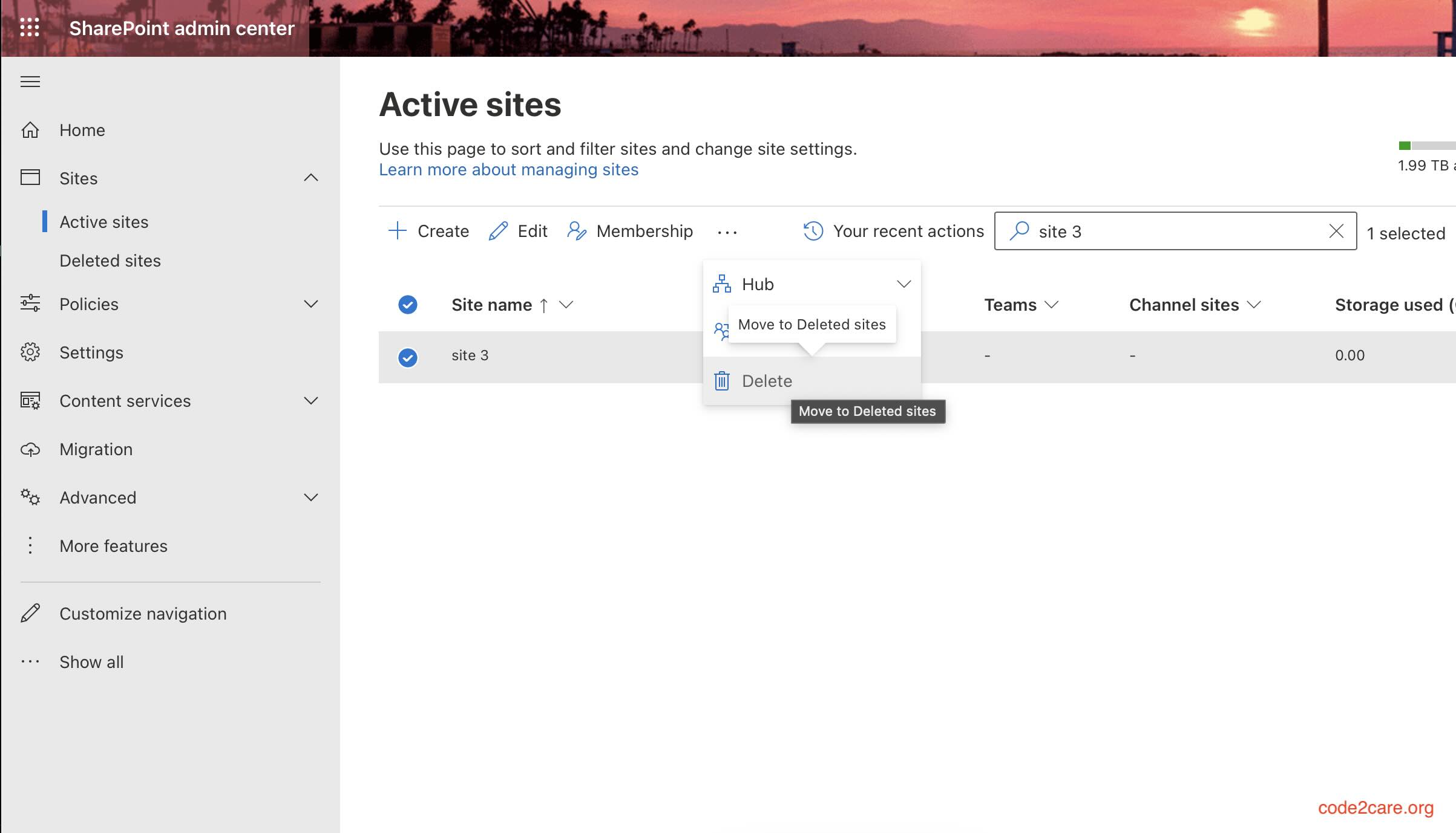 Steps to Delete a SharePoint Site | Code2care