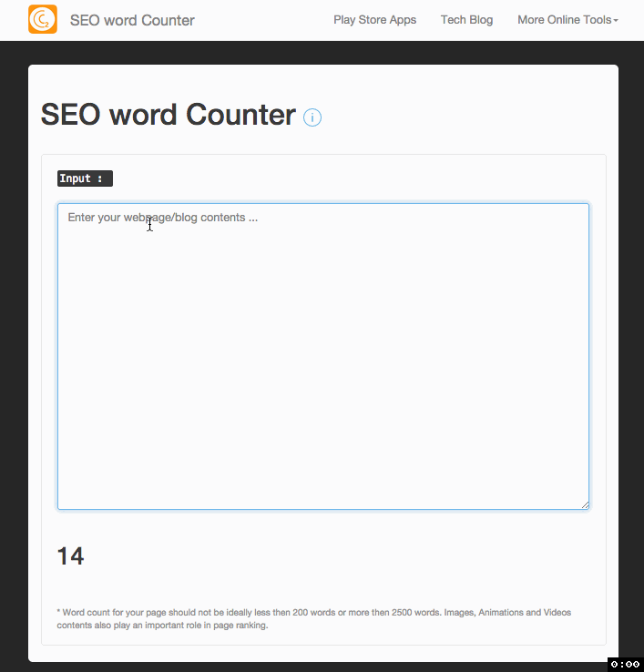 SEO Words Per Page Counter : Code2care tools