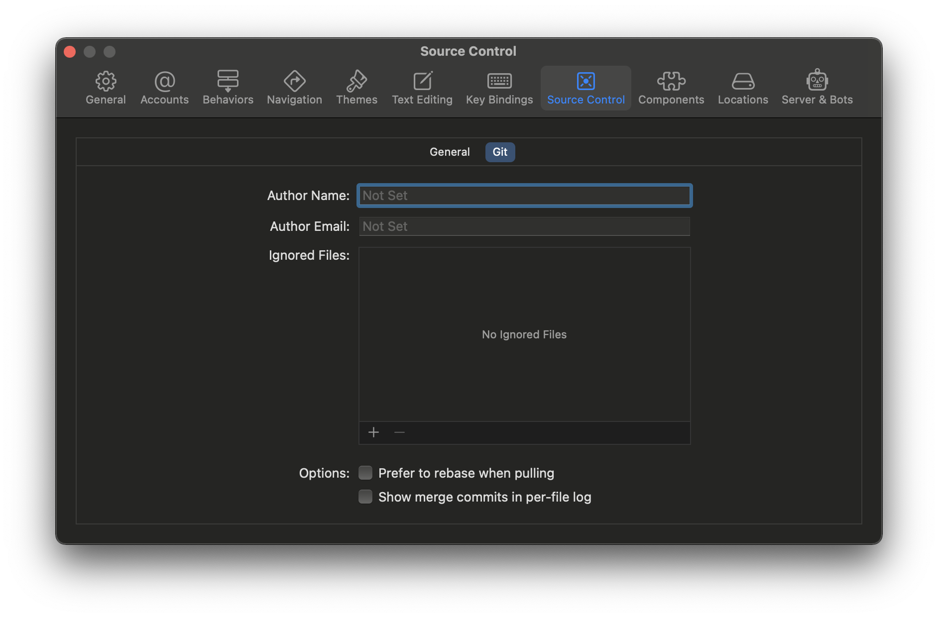 Xcode - No author information was supplied by the version control ...