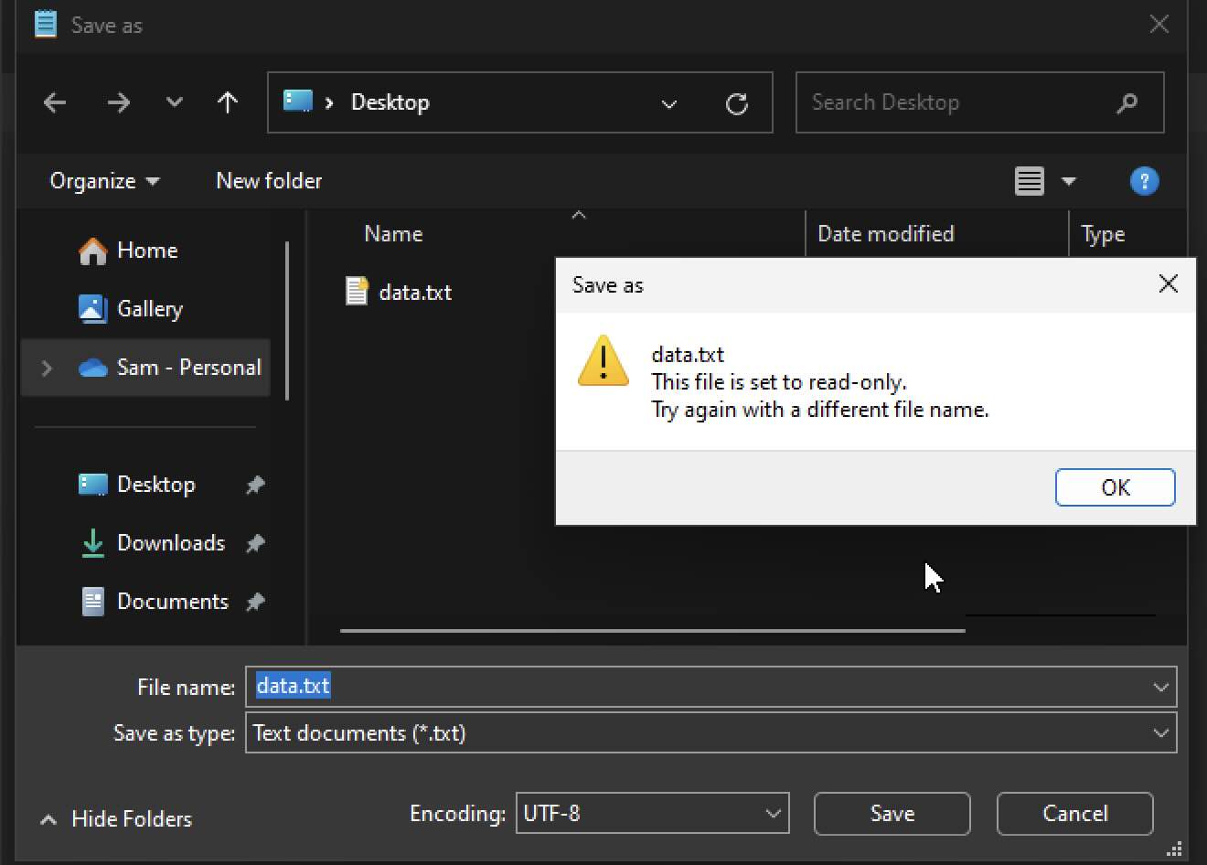 Fix: This file is set to read-only. Try again with a different file ...