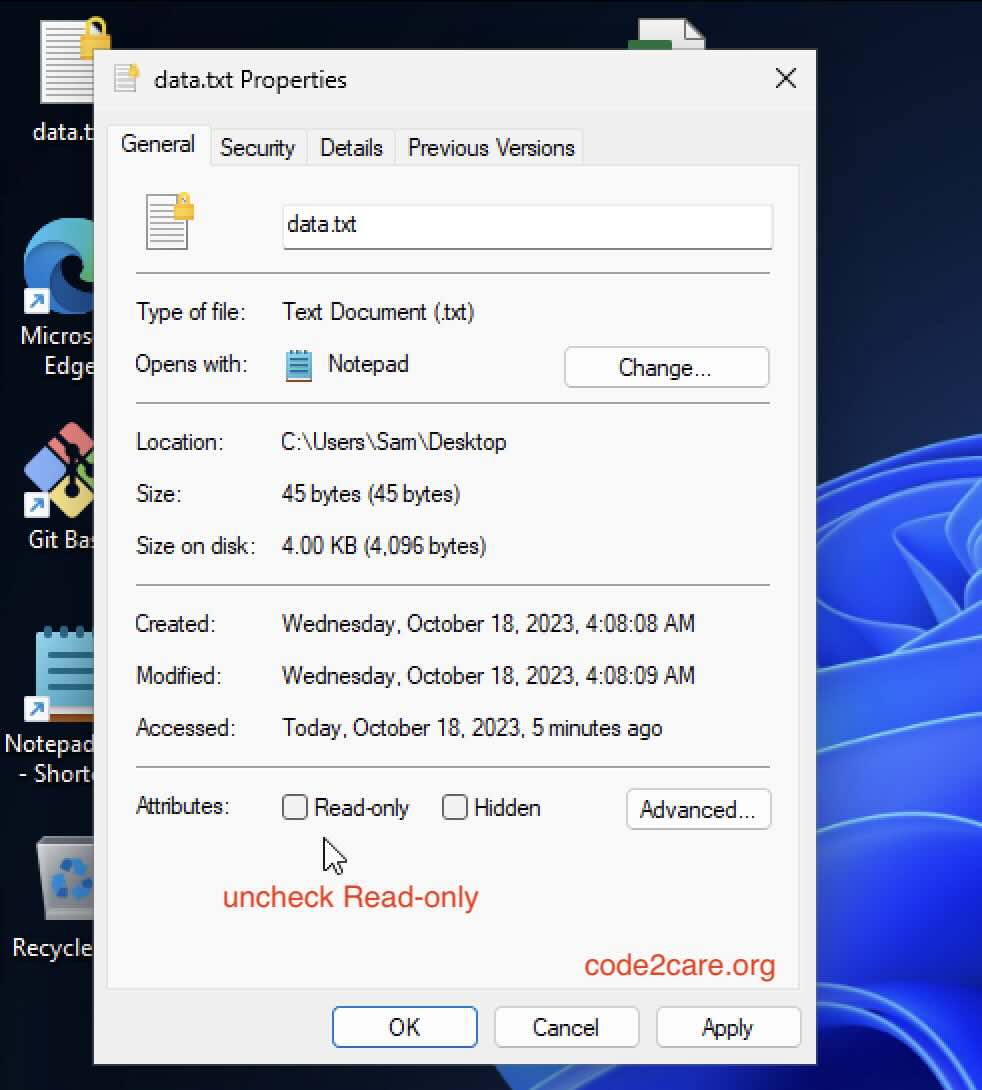 Fix: This file is set to read-only. Try again with a different file ...